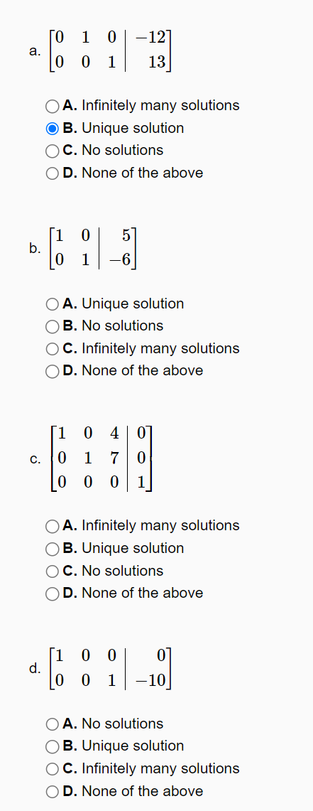 Solved The reduced row-echelon forms of the augmented | Chegg.com