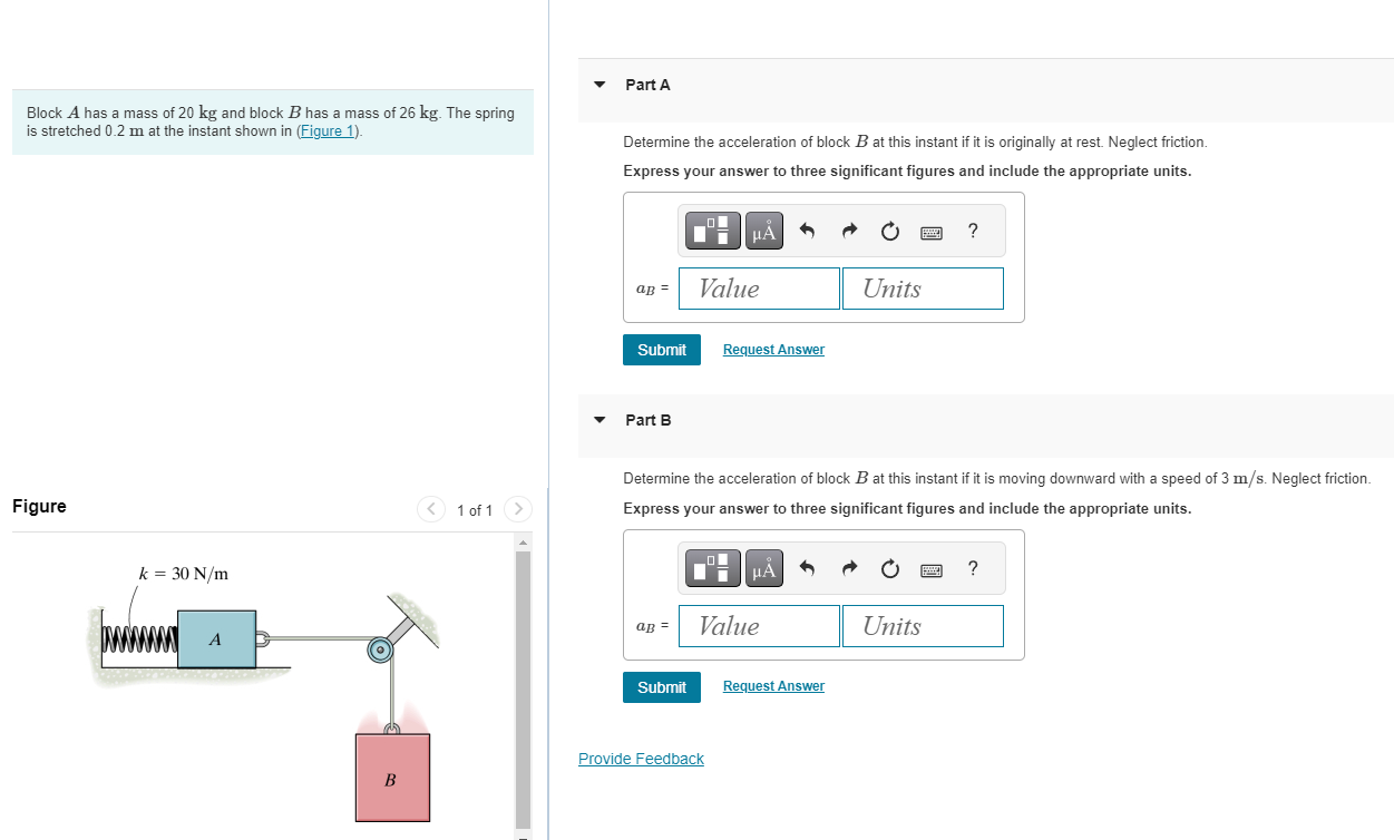 Solved Block A has a mass of 20 ﻿kg and block B ﻿has a mass | Chegg.com