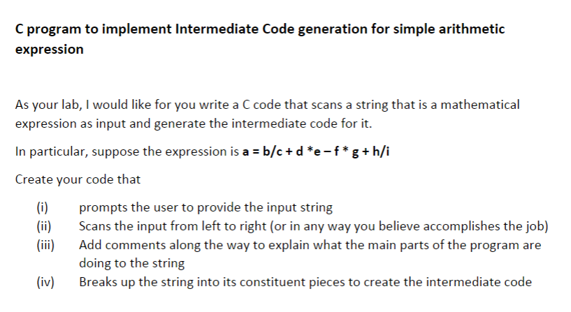 Solved C program to implement Intermediate Code generation | Chegg.com