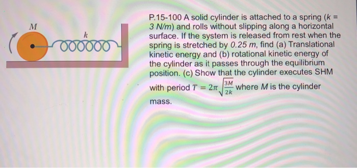Solved P. 15-100 A solid cylinder is attached to a spring (k | Chegg.com