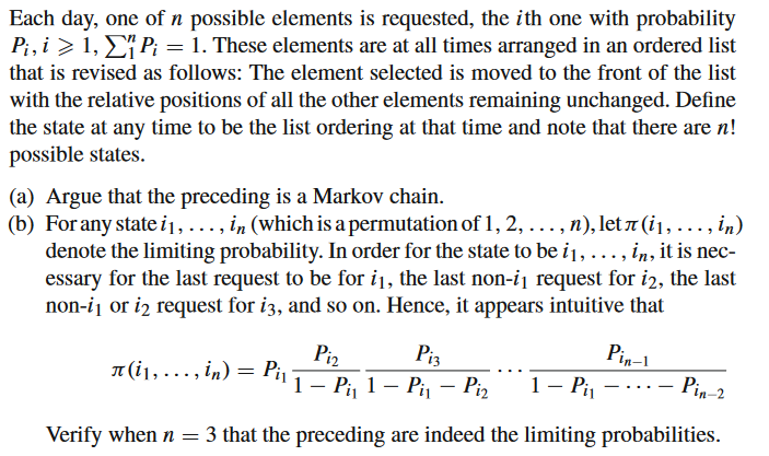 Solved Each day, one of n possible elements is requested, | Chegg.com