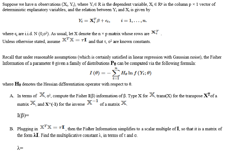 Suppose we have n observations (Xi Yi), where YiE R | Chegg.com