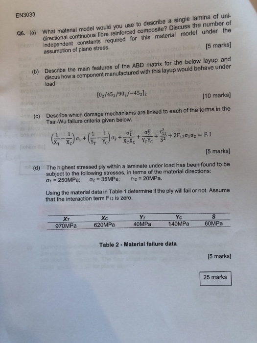 EN3033 Q6. (a) What material model would you use to | Chegg.com