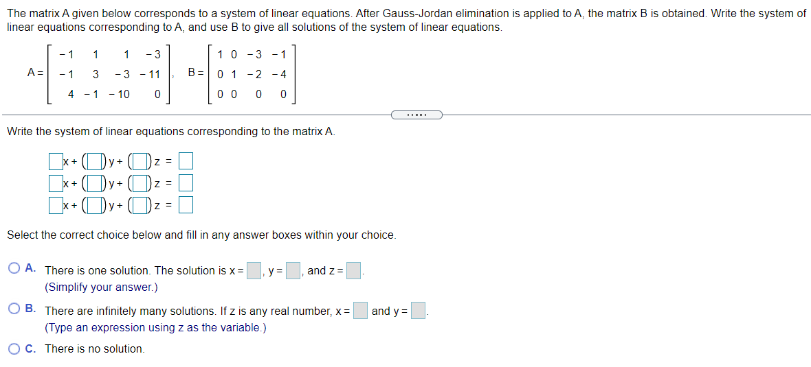 Solved The matrix A given below corresponds to a system of | Chegg.com