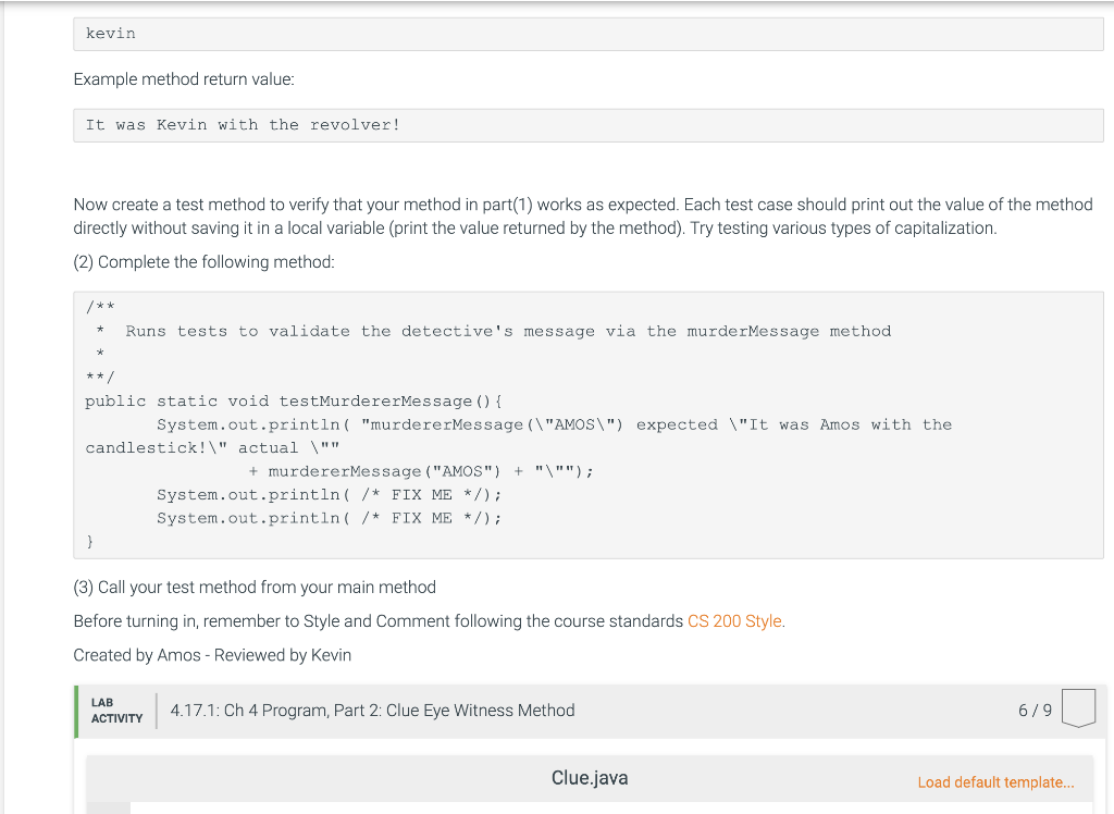 Solved 4.17 Ch 4 Program, Part 2: Clue Eye Witness Method | Chegg.com