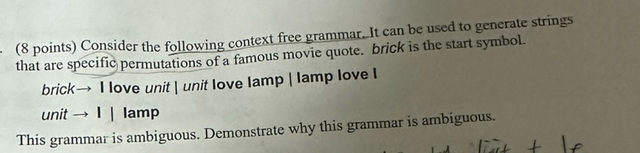 Solved (6 points) Consider the following context free | Chegg.com