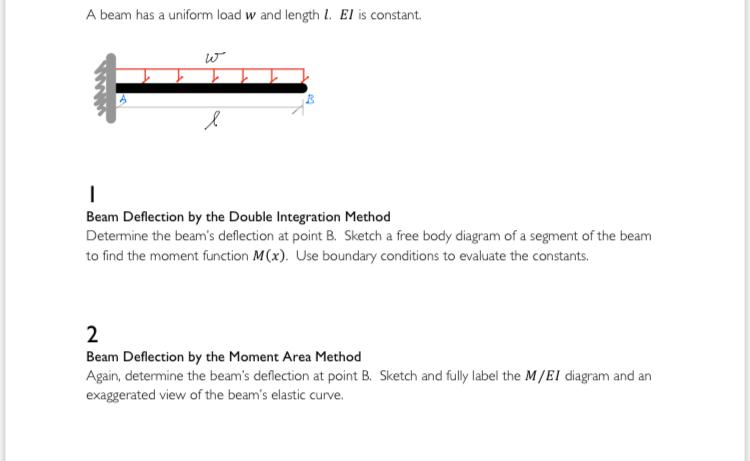 Solved A beam has a uniform load w and length 2. El is | Chegg.com