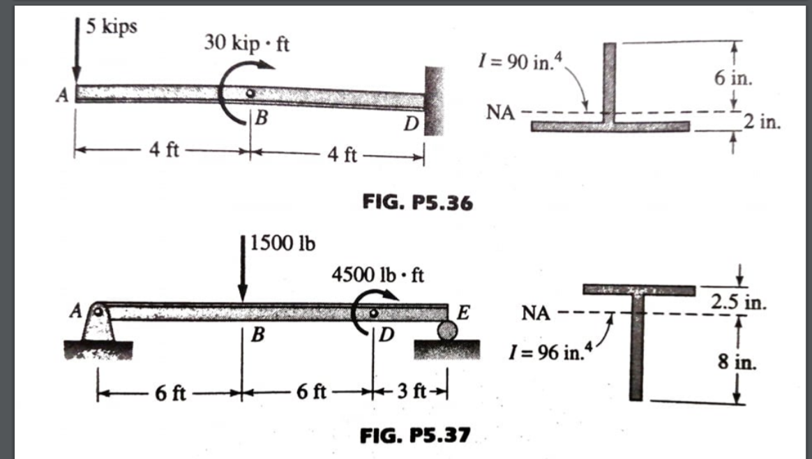 Solved 5 kips 30 kip • ft I = 90 in. 7 6 in. NA D 2 in. 4 ft | Chegg.com