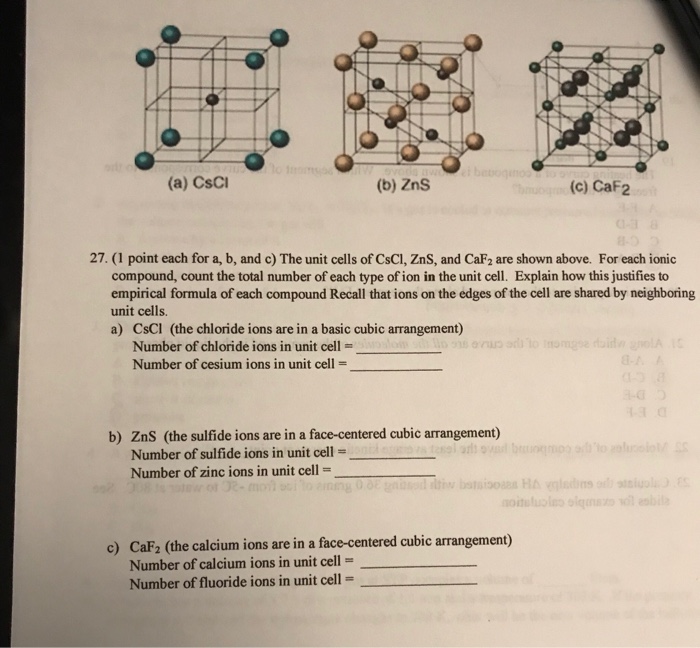 Solved (a) CsCI (b) ZnS (c) CaF2 27. (1 point each for a, b, | Chegg.com