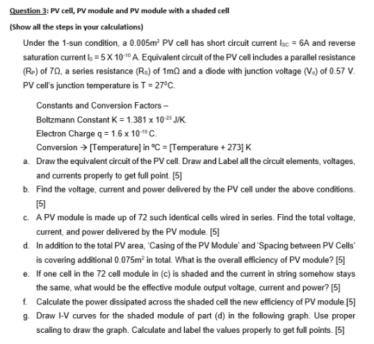 Solved Question 3: PV cell, PV module and PV module with a | Chegg.com