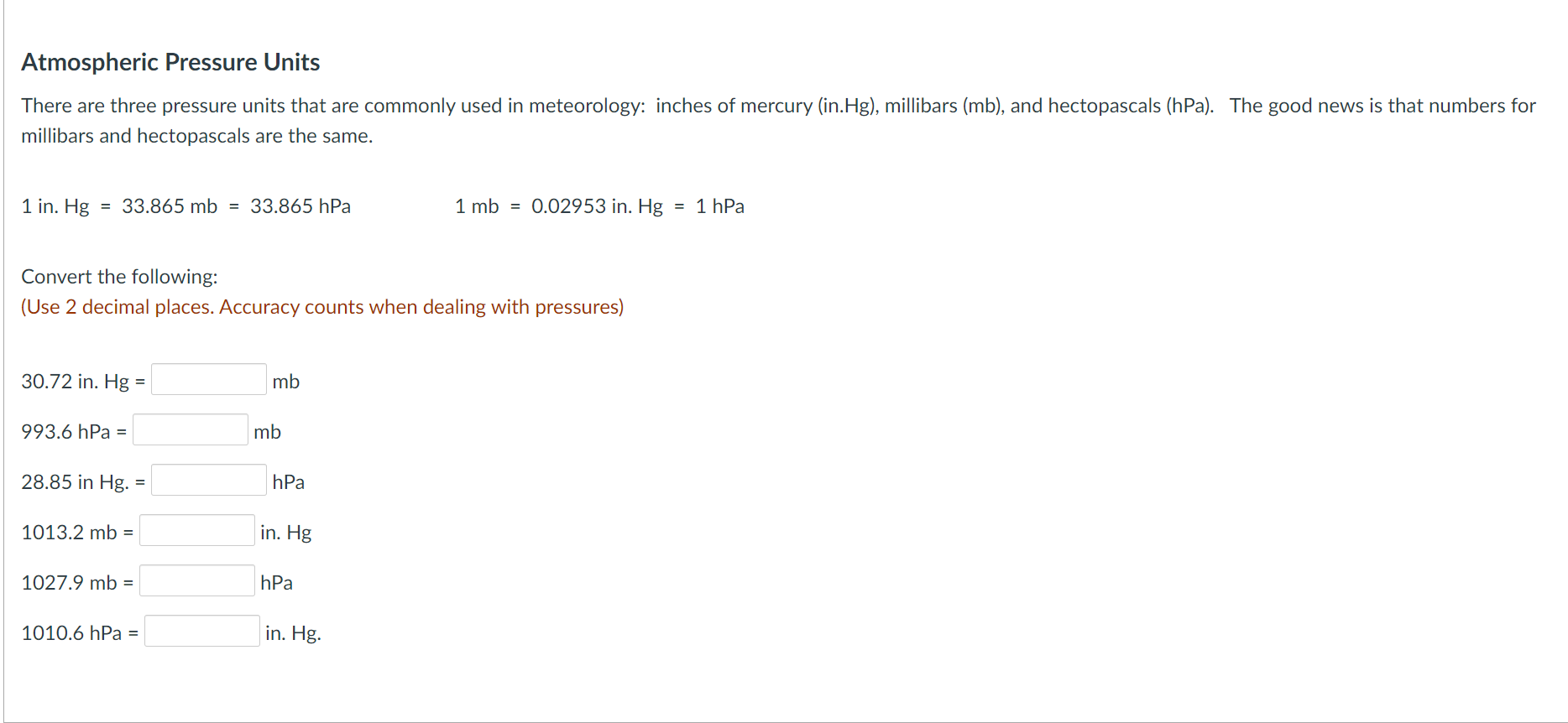Solved Atmospheric Pressure Units There are three pressure | Chegg.com