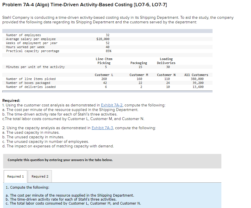 Solved Problem 7A-4 (Algo) Time-Driven Activity-Based | Chegg.com