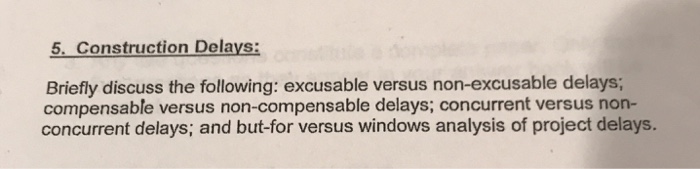 Solved 5, Construction Delays: Briefly discuss the | Chegg.com