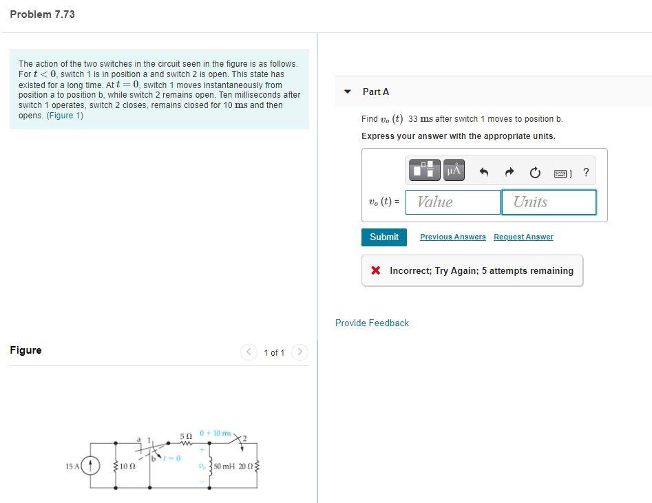 Solved Problem 7.73 The action of the two switches in the | Chegg.com