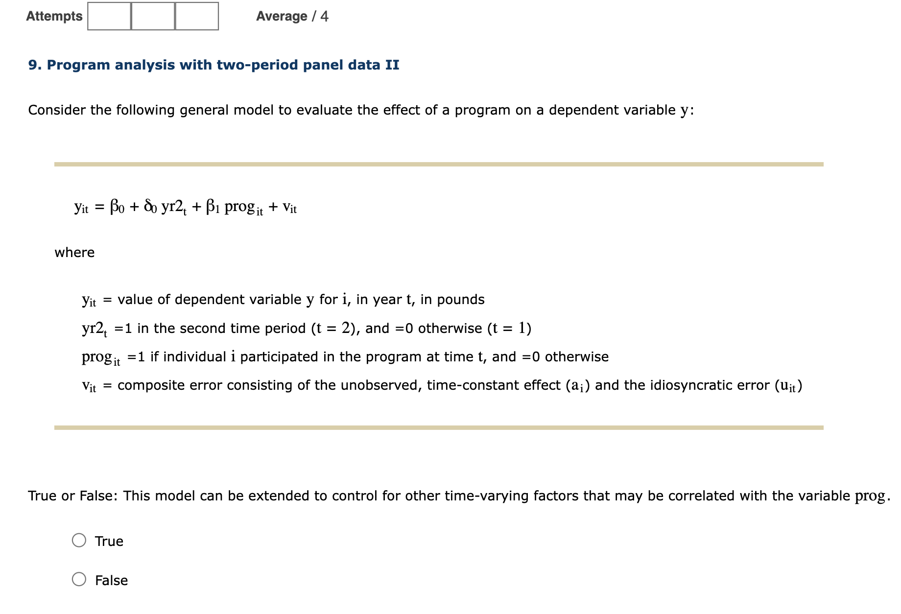 Solved 9. Program analysis with two-period panel data II | Chegg.com