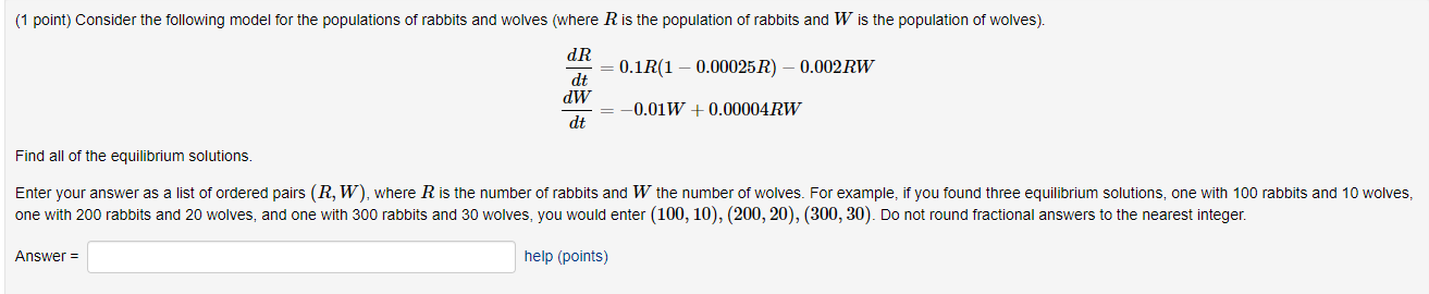 Solved (1 point) Consider the following model for the | Chegg.com