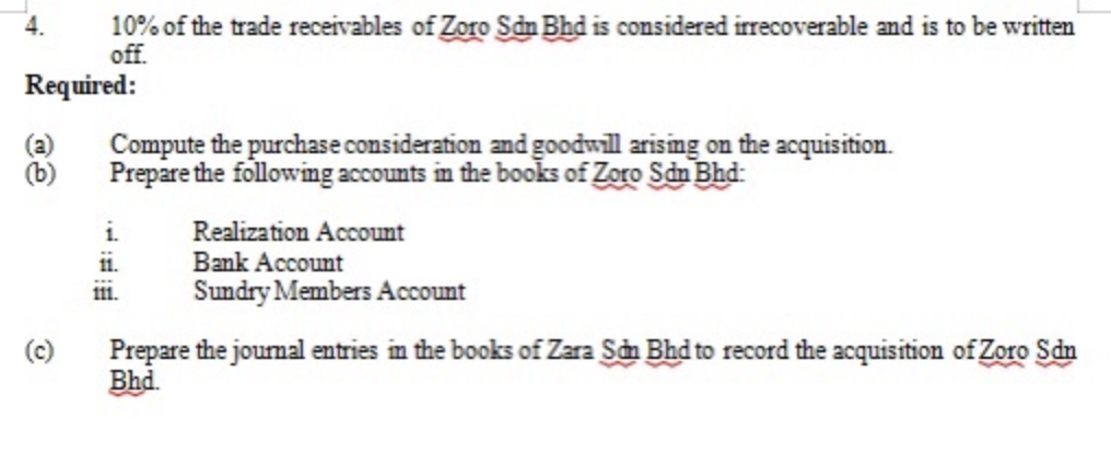 Solved QUESTION 4 Zara Sdn Bhd agreed to take over all the | Chegg.com