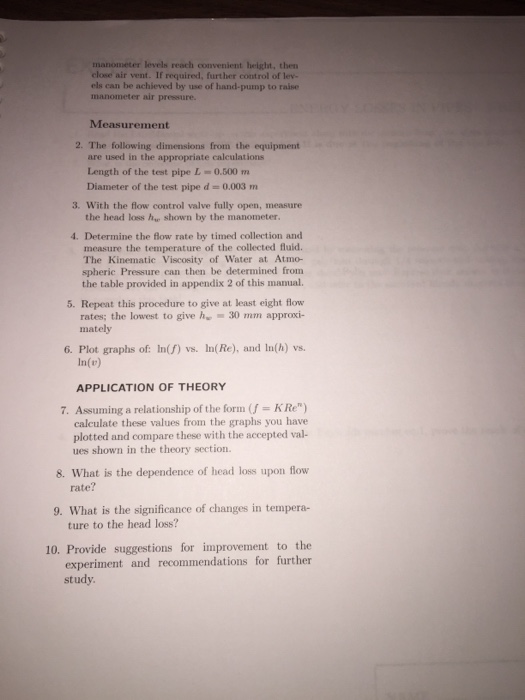 Solved EXPERIMENT 107 ENERGY LOSSES IN PIPES REFERENCES | Chegg.com