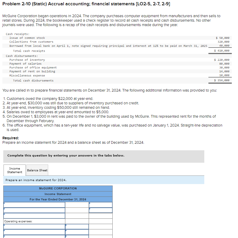 Solved Problem 2-10 (Static) Accrual accounting; financial | Chegg.com