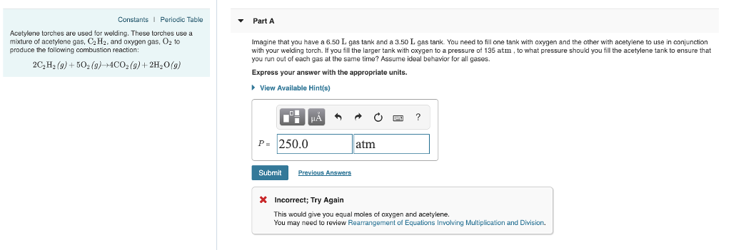 Solved Constants Periodic Table Part A Acetylene torches | Chegg.com