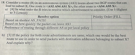 Solved 8. Consider a router (R) in an autonomous system (AS | Chegg.com