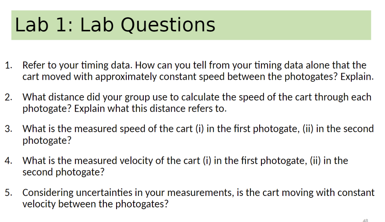 Solved Lab 1: Measuring Speed from Photogate Data Adjust the | Chegg.com