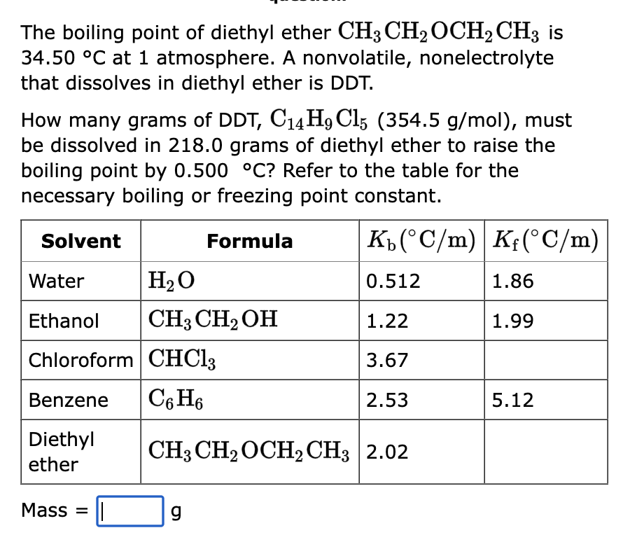 Solved The boiling point of diethyl ether CH3CH2OCH2CH3 is | Chegg.com