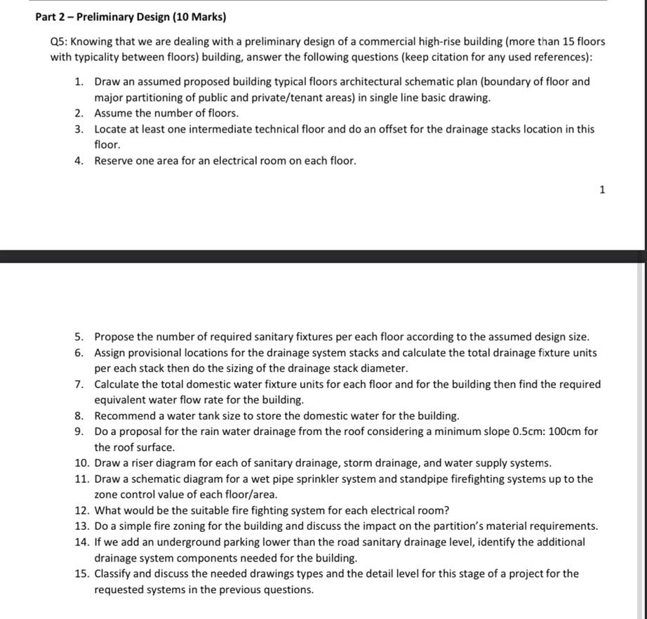 Solved Part 2 - Preliminary Design (10 Marks) Q5: Knowing | Chegg.com