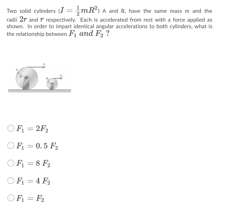 Solved Two solid cylinders (I = {mR?) A and B, have the same | Chegg.com