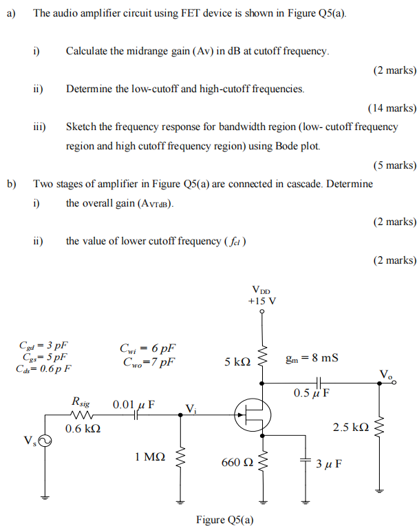 Solved a) The audio amplifier circuit using FET device is | Chegg.com