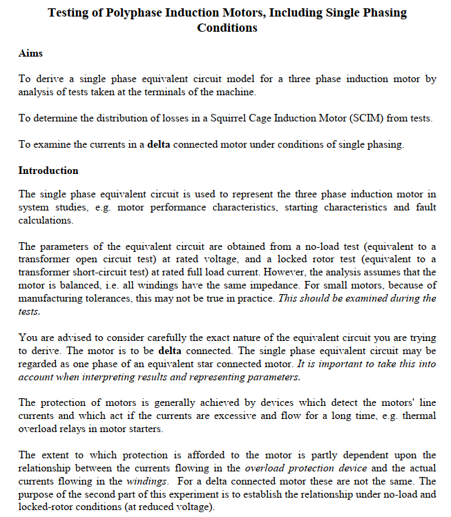 Solved Testing of Polyphase Induction Motors, Including | Chegg.com