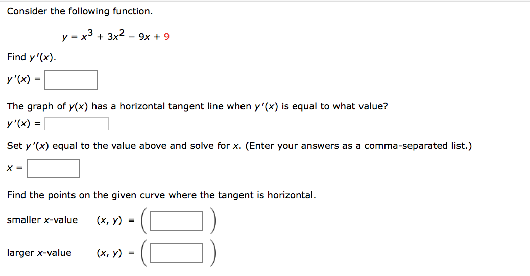 Solved Consider The Following Function Y X3 3x2 9x Chegg