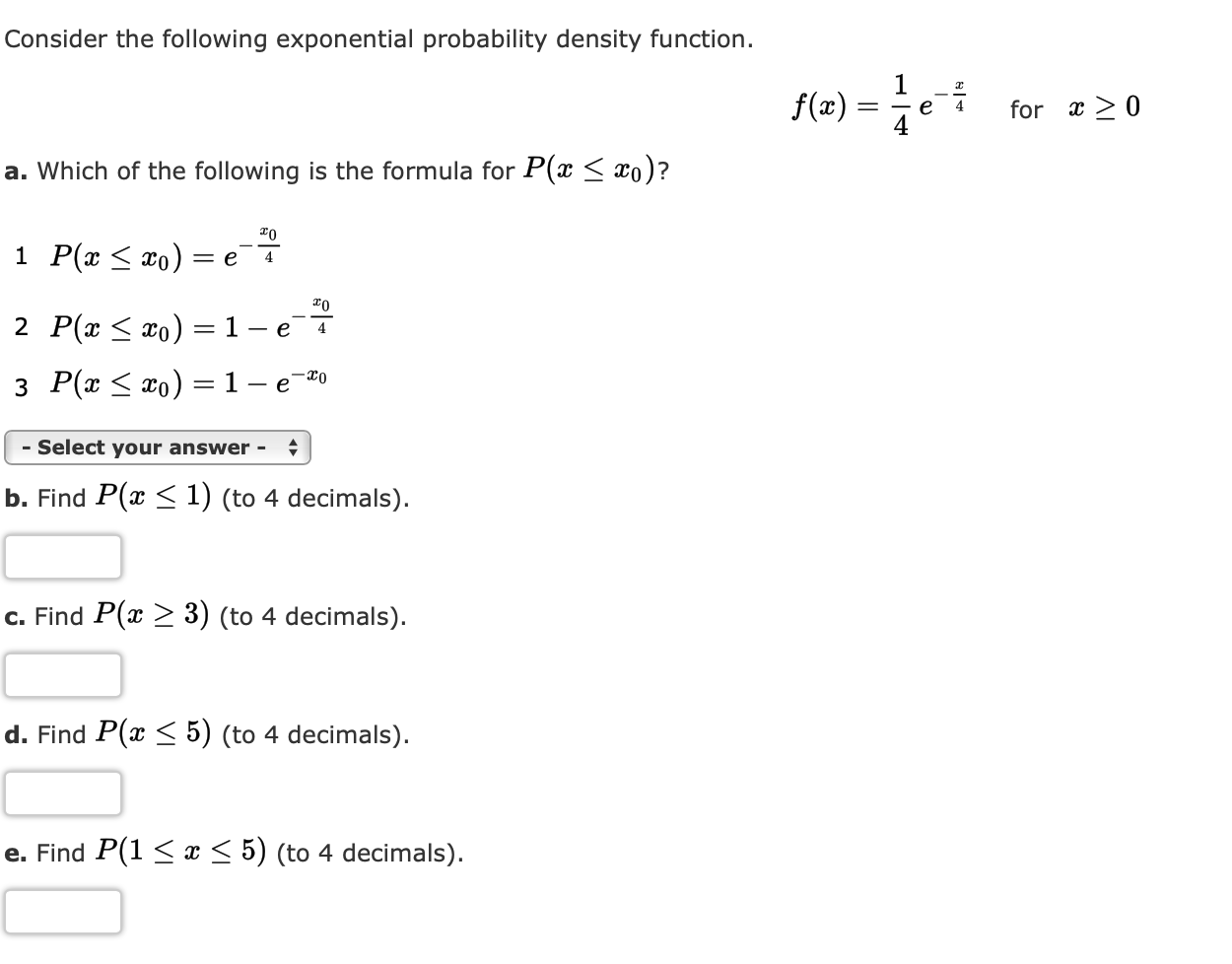 Solved Consider the following exponential probability | Chegg.com