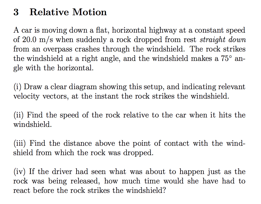 Solved 3 Relative Motion A car is moving down a flat, | Chegg.com