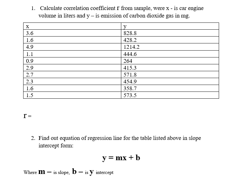 Solved 1. Calculate correlation coefficient r from sample, | Chegg.com