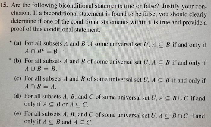 Solved 15. Are the following biconditional statements true | Chegg.com
