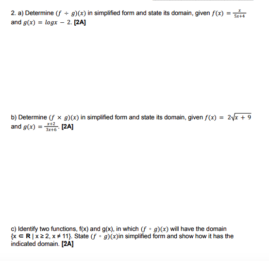 Solved 2. a) Determine (f = 9)(x) in simplified form and | Chegg.com