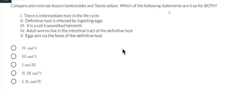 Solved Compare and contrast Ascaris lumbricoides and Taenia | Chegg.com