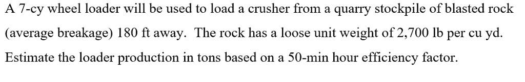 Solved A 7-cy wheel loader will be used to load a crusher | Chegg.com