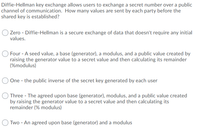 Solved Diffie-Hellman key exchange allows users to exchange | Chegg.com