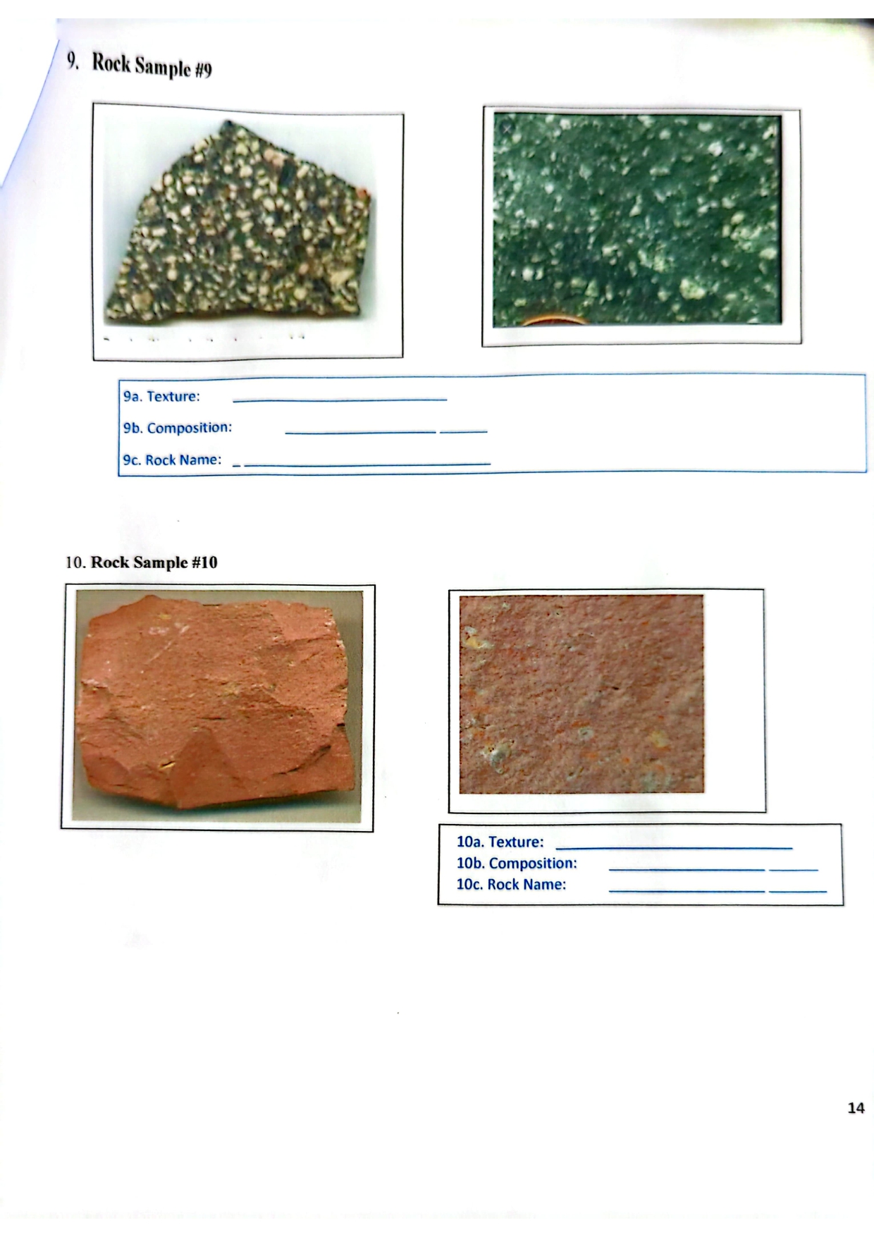 Solved 9. Rock Sample H9 9a. Texture: 9b. Composition: 9c. | Chegg.com