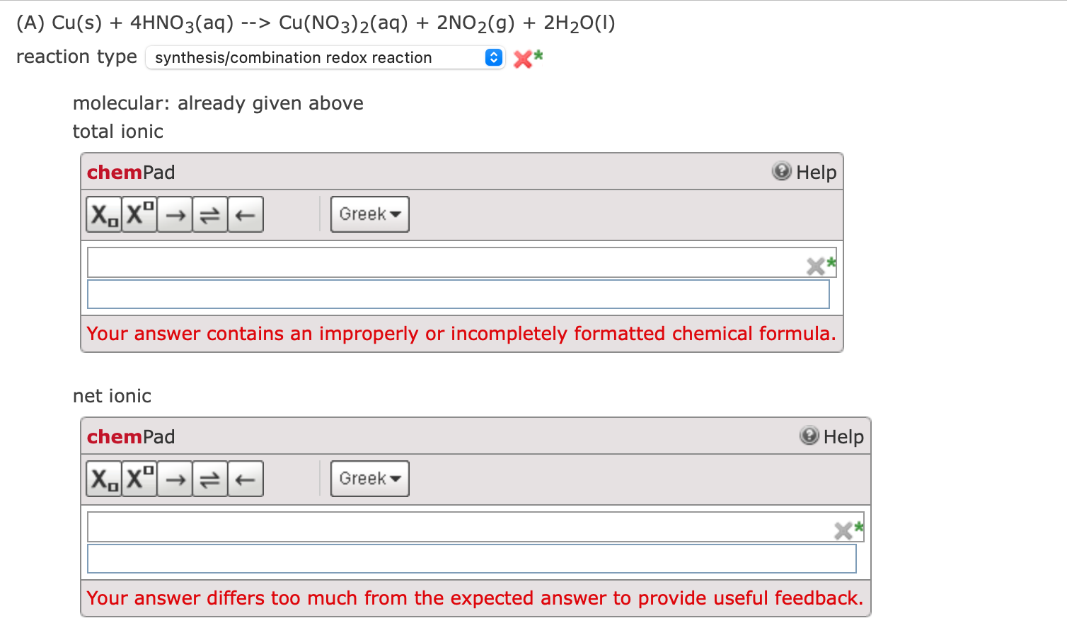 Solved (A) Cu(s) + 4HNO3(aq) --> Cu(NO3)2(aq) + 2NO2(g) + | Chegg.com