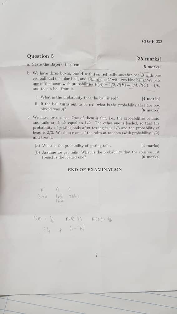 Solved COMP 232 Question 5 (25 marks] State the Bayers | Chegg.com