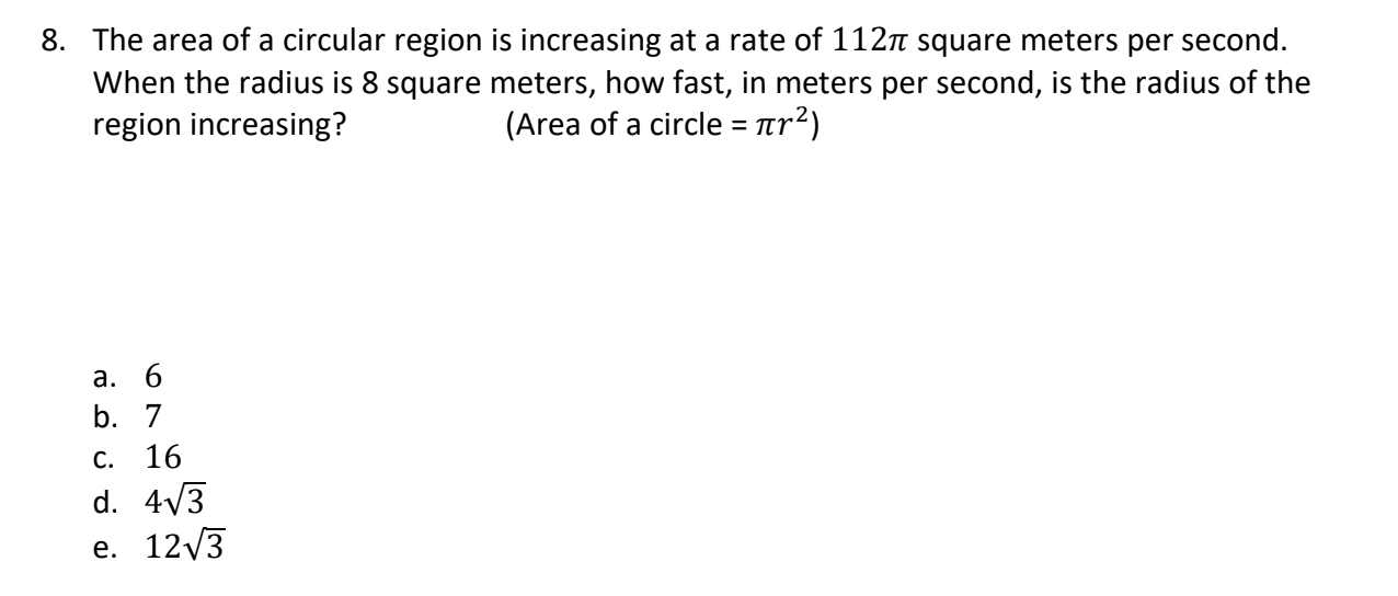 Solved 8. The area of a circular region is increasing at a | Chegg.com
