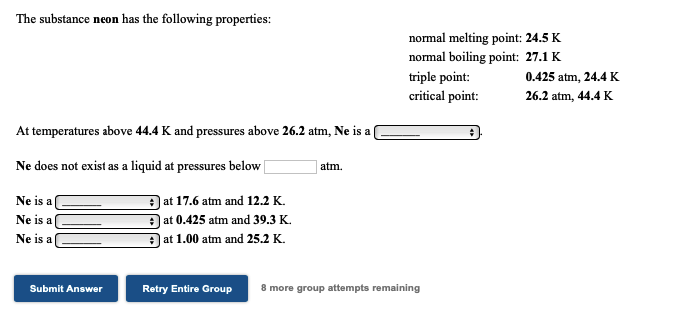 Solved The substance neon has the following properties: | Chegg.com