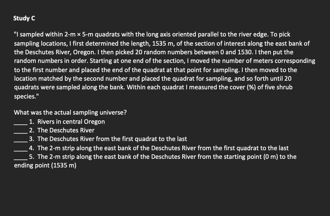 Solved Study C "I sampled within 2-m x 5-m quadrats with the | Chegg.com