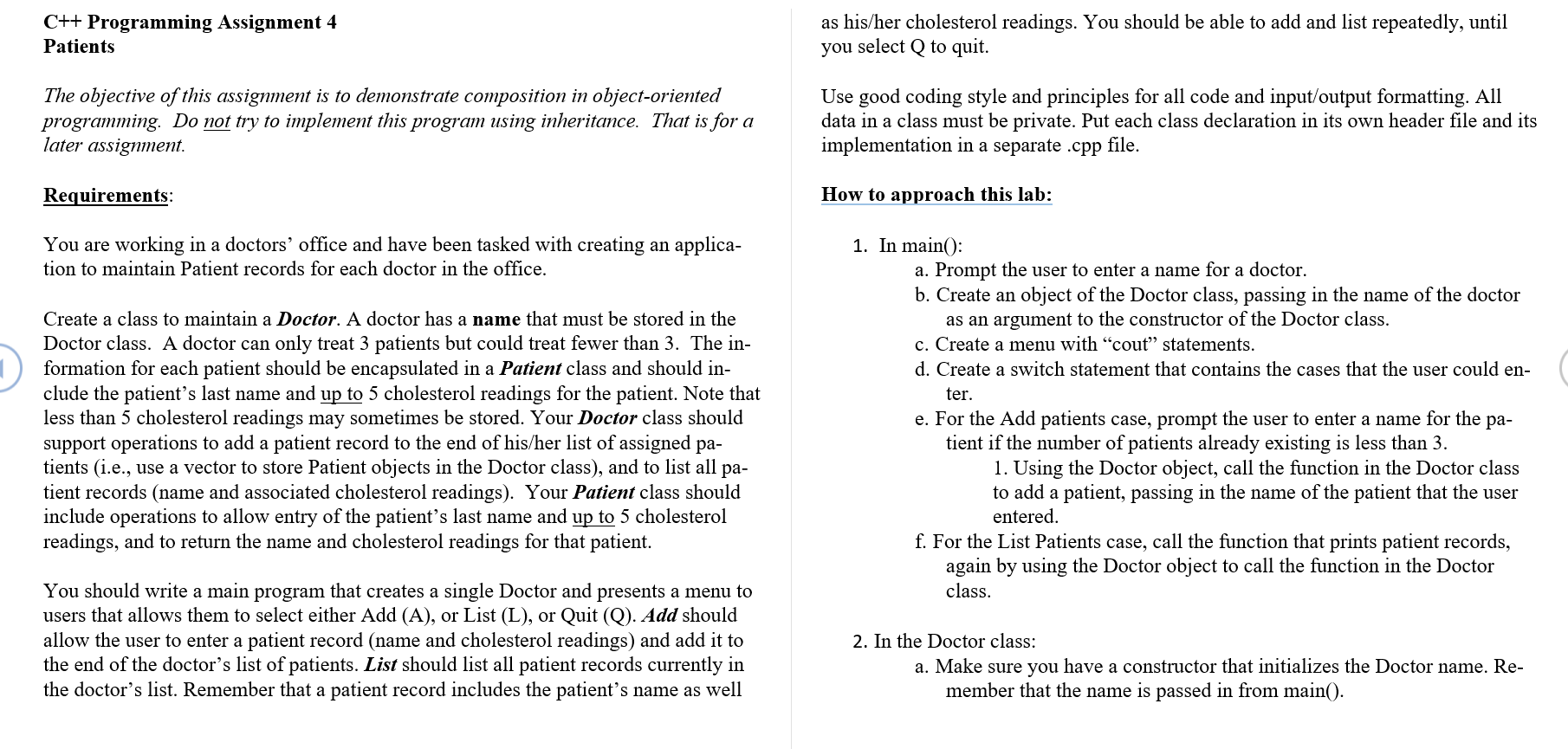 Solved C++ Programming Assignment 4 Patients as his/her | Chegg.com