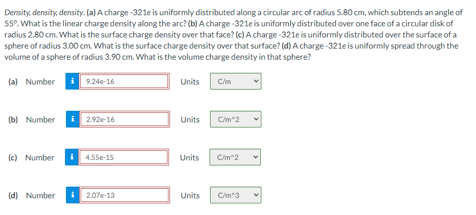 Solved Density, density, density. (a) A charge −321e is | Chegg.com