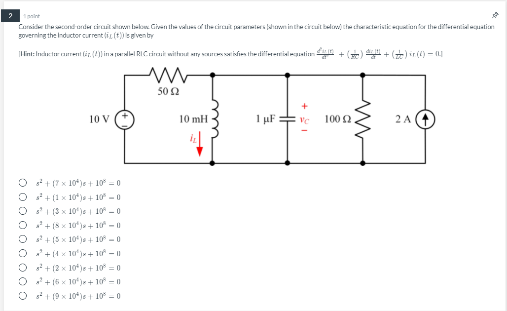 Solved 2 1 point Consider the second-order circuit shown | Chegg.com Solved 2 1 point Consider the second-order circuit shown | Chegg.com