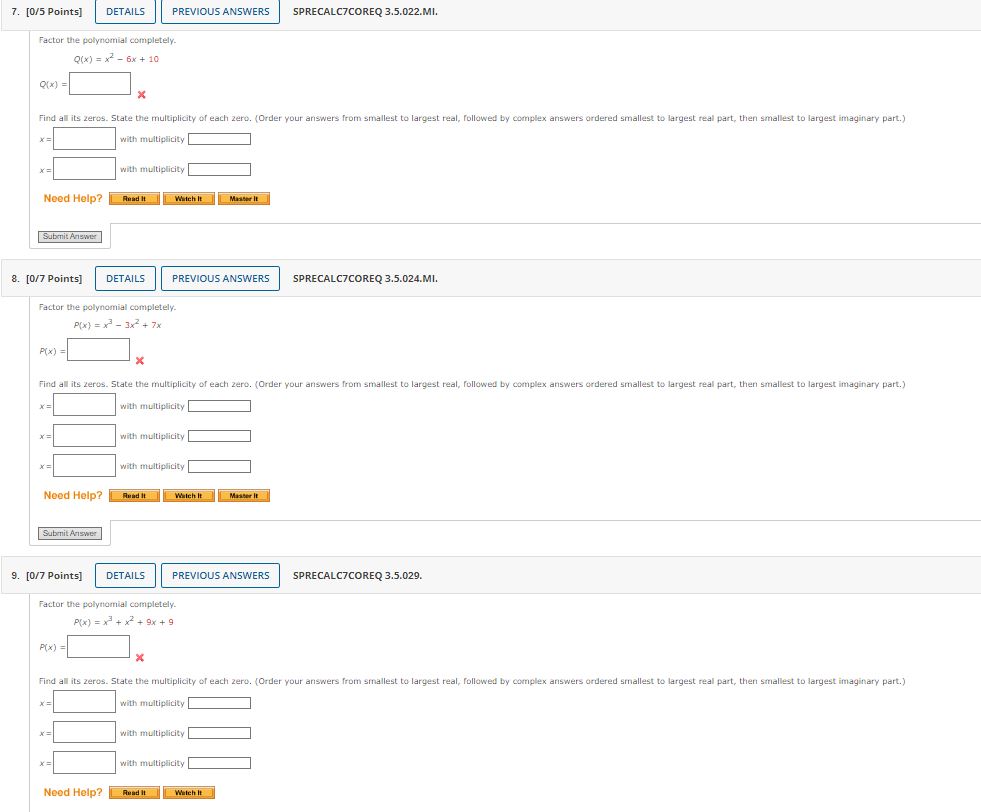 Solved Factor the polynomial completely. Q(x)=Q(x)=x2−6x+10X | Chegg.com